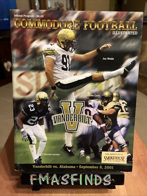 AL 2001 VANDERBILT vs ALABAMA CRIMSON TIDE Football Program | eBay