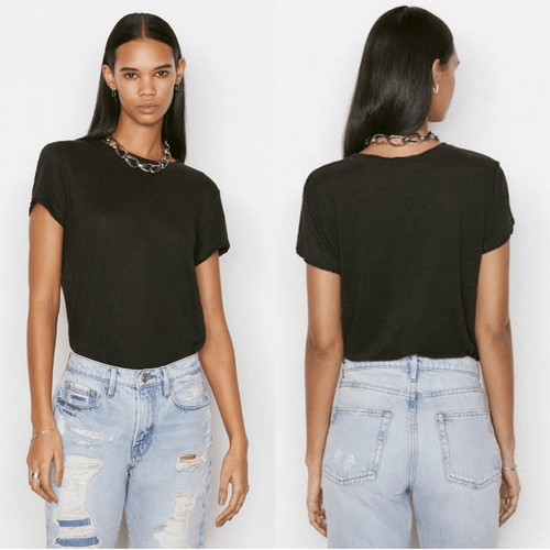 FRAME Easy True Tee in Noir 100% Organic Linen Raw Hems, Women's Medium ...