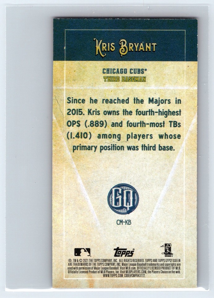 2021 Topps Gypsy Queen Kris Bryant Captains Minis #CM-KB Chicago Cubs ...