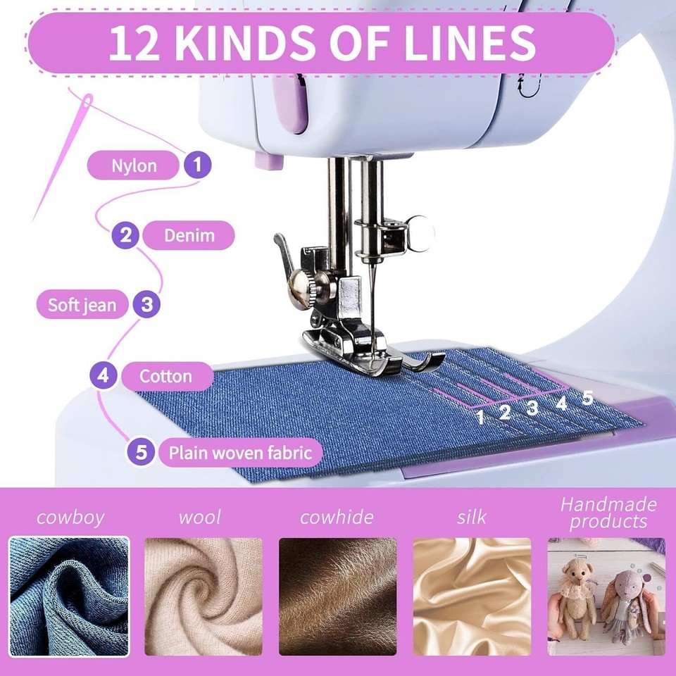 Electric Sewing Machine Portable Crafting Mending Machine 12 Built-In ...