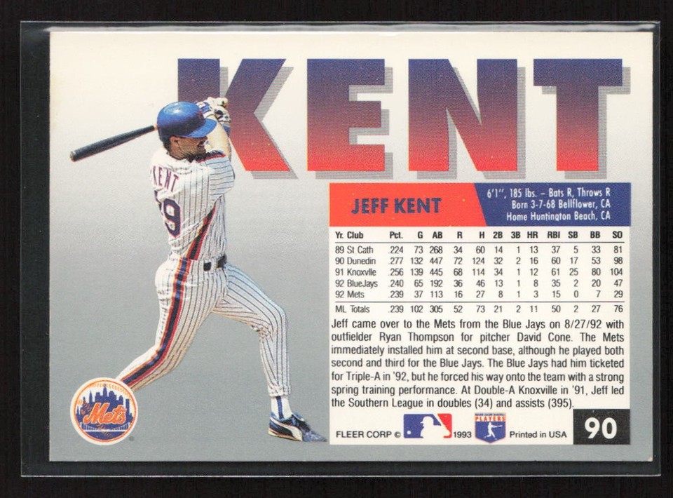 1993 Fleer #90 Jeff Kent - On Card Auto - TTM! | eBay