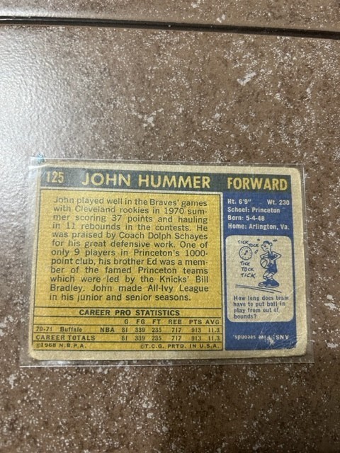 1971 Topps Basketball #125 John Hummer Buffalo Braves Very Good | eBay