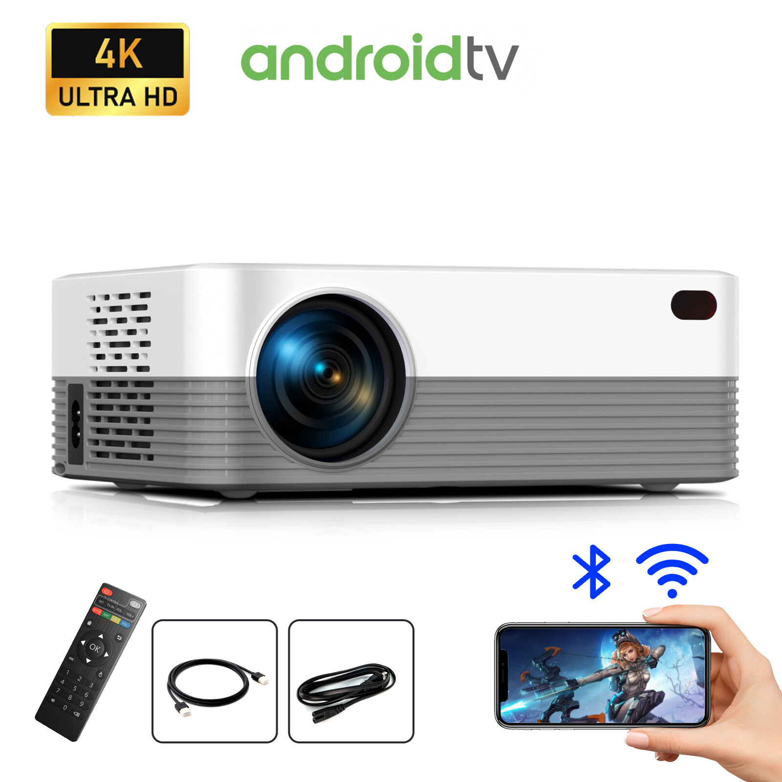 Smart Android Projector 4K UHD Portable WiFi Home Cinema Theater ...