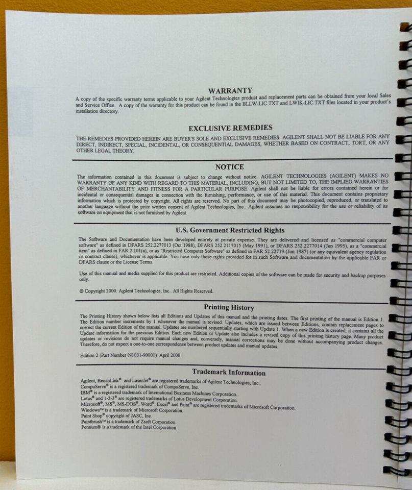 Agilent / HP N1031-90001 2000 Benchlink Lightwave Getting Started Guide ...