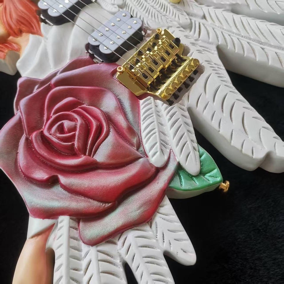 Hand Made Electric Guitar Angel Rose Inlay Body Abalone Flower Inlay ...