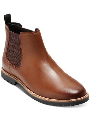 COLE HAAN Mens Brown Heel Pull-Tab Midland Toe Block Heel Chelsea Boot ...