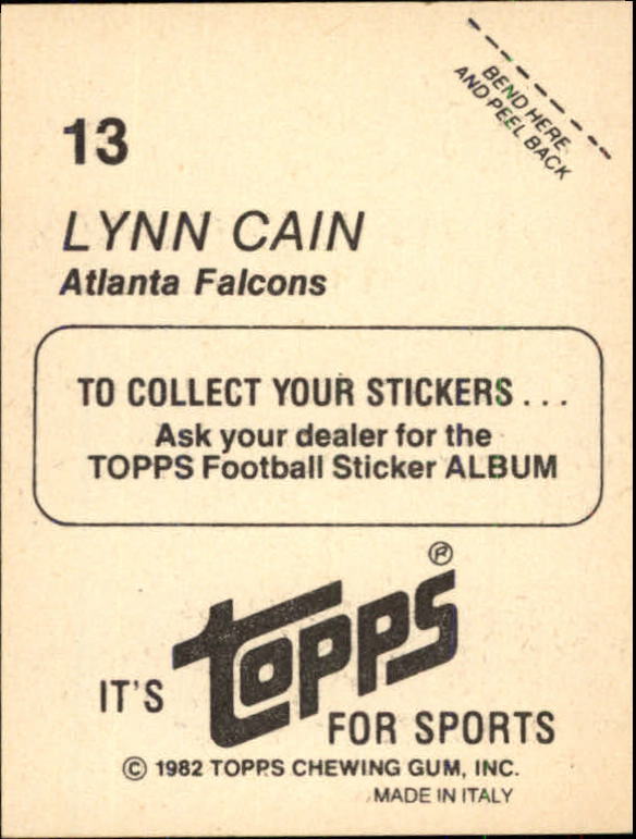 1982 Topps Stickers Football Card #13 Lynn Cain | eBay