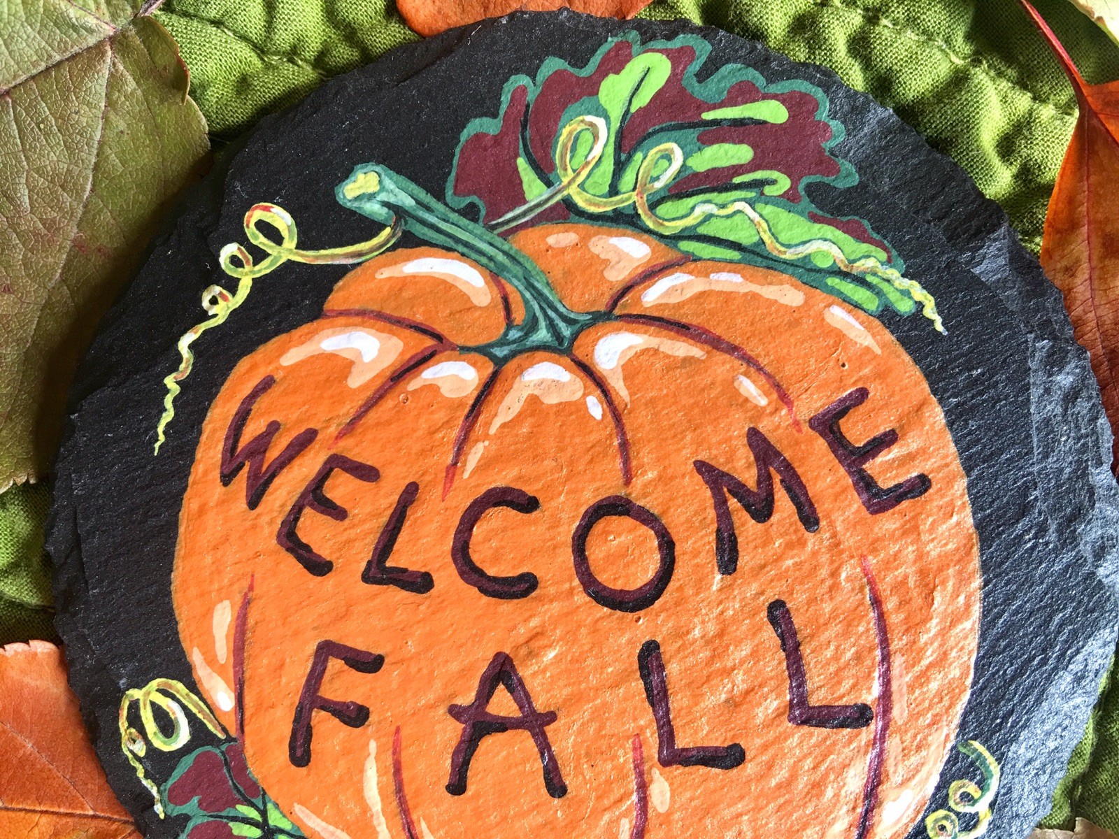 hand painted rocks, Welcome Fall , Slate Stone Coaster, Home Decor ...
