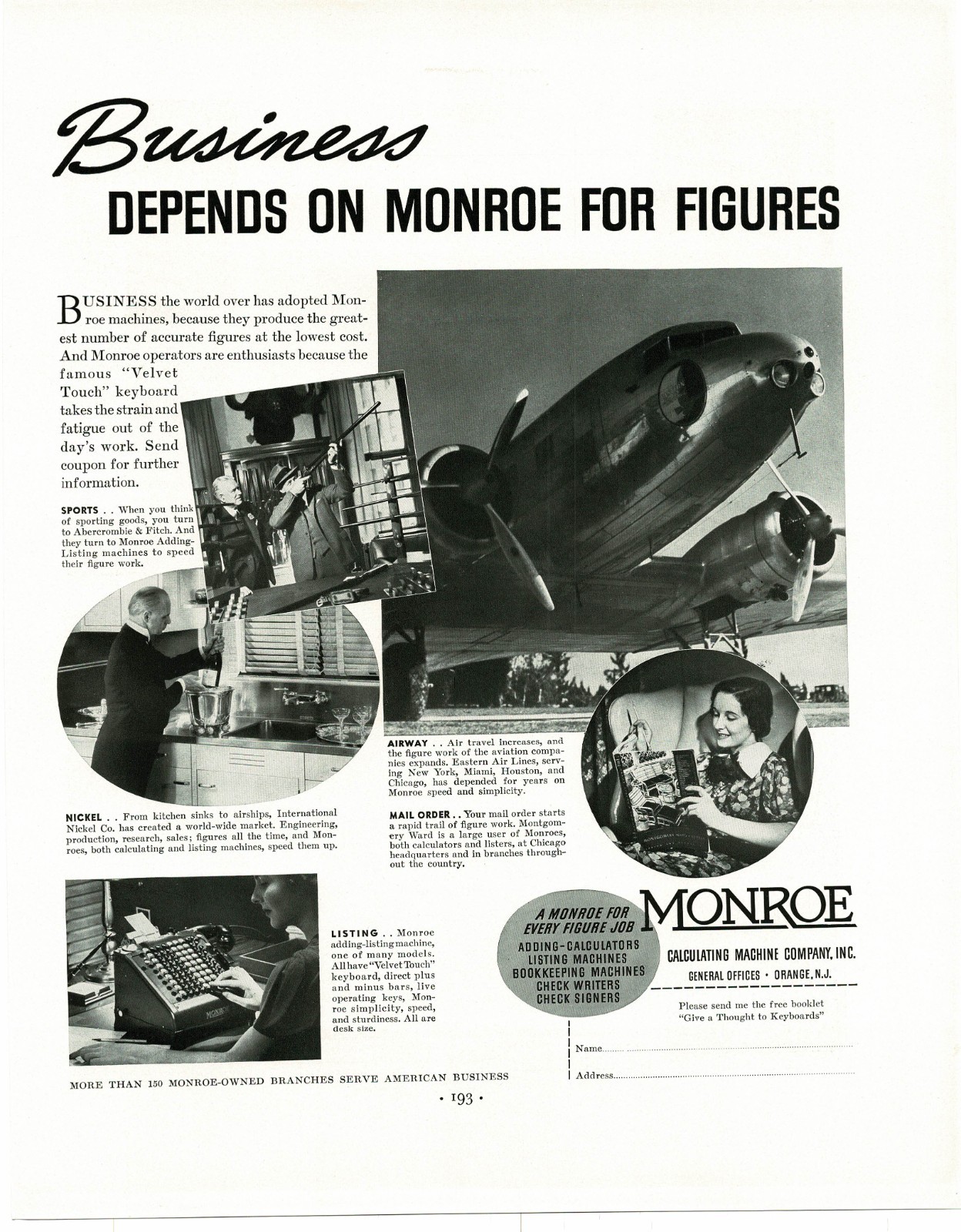 1937 Monroe Adding Listing Machines Vintage Print Ad Calculator ...