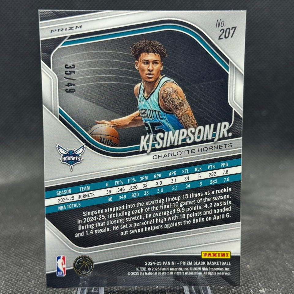 KJ Simpson Jr. 2024-25 Panini Prizm Black Orange Prizm /49 Rookie ...