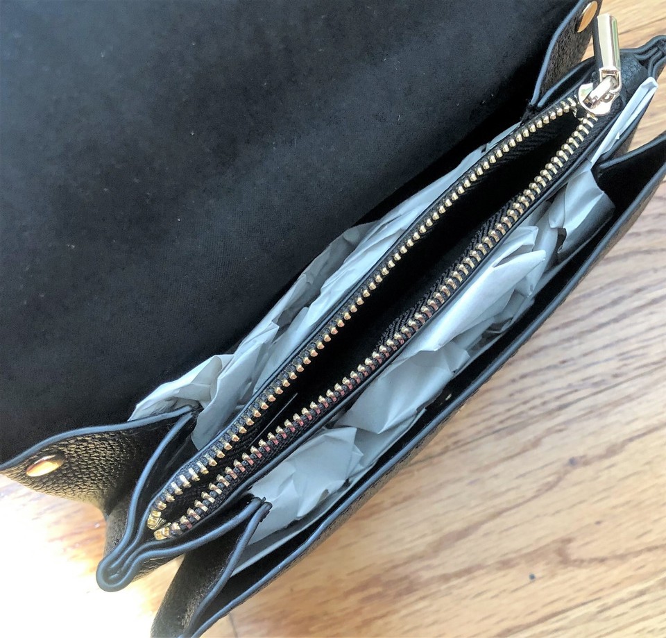 Women's Crossbody Bag Black Snap Flap Adjustable Strap Buckle Fits ...