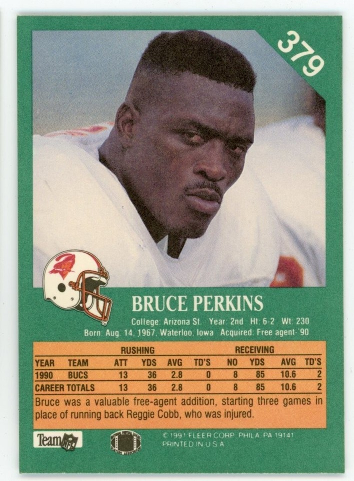 1991 Fleer Football Card #379 Bruce Perkins | eBay