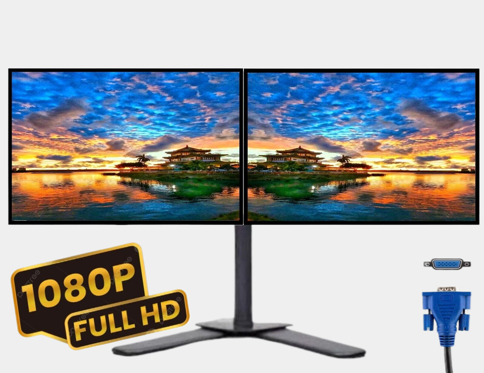 🔥Dual Matching Monitor 22" 23" 24" 27" FHD LCD Widescreen 1080p VGA ...