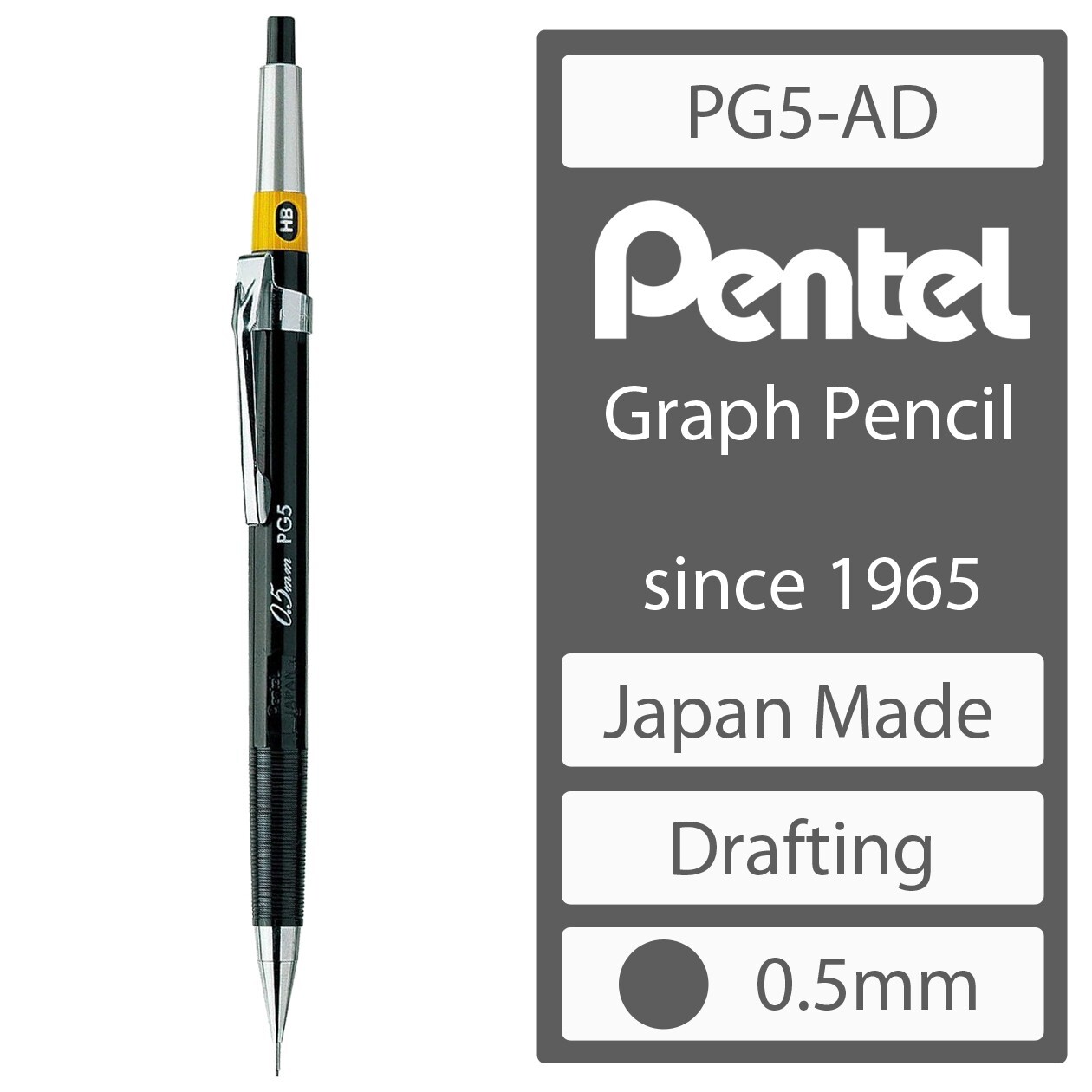 PENTEL GRAPH PENCIL 0.5mm True Classic Drafting Mechanical Pencil Made ...