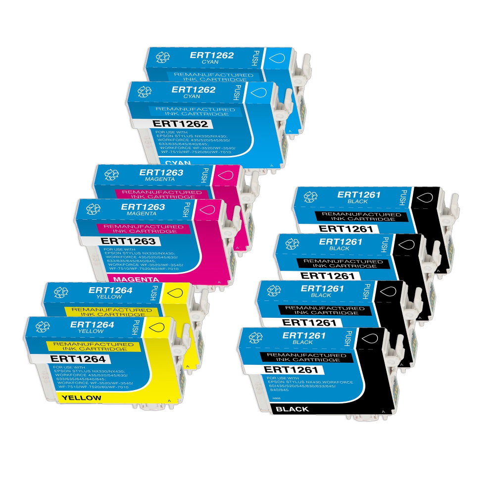 10 Hi-Yield Ink For Epson 126 T126 WF3520 3540 WF7510 7520 WF545 635 ...