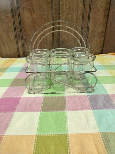 VTG WIRE HANDLE Half Pint JAR CARRIER CADDY MASON Cream Cottage Cheese ...