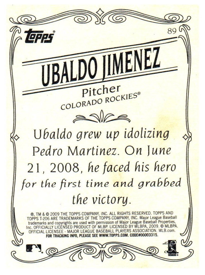2009 Topps 206 #89 Ubaldo Jimenez MT-NRMT Baseball Card | eBay