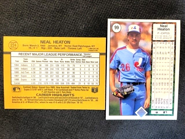 MLB - Neal Heaton 1989 Donruss & 1989 Upper Deck Baseball - Expos | eBay