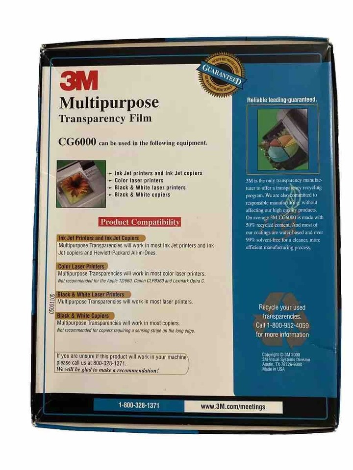 Transparency Film 3M Clear 8.5x11 In 47 Count Inkjet Laser Copier ...