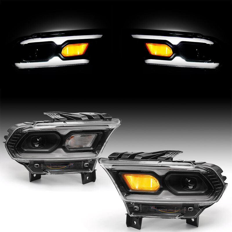 Pair Black LED DRL Headlight w/ Halogen Turn Signal For Dodge Durango ...