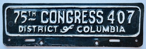 1937 1939 75th US Congress License Plate Low Number 407 Political ...