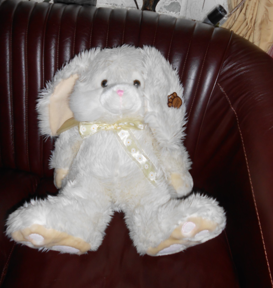 Posh Paws Bunny Rabbit in Off White, has Yellow Ribbon with Daisy ...