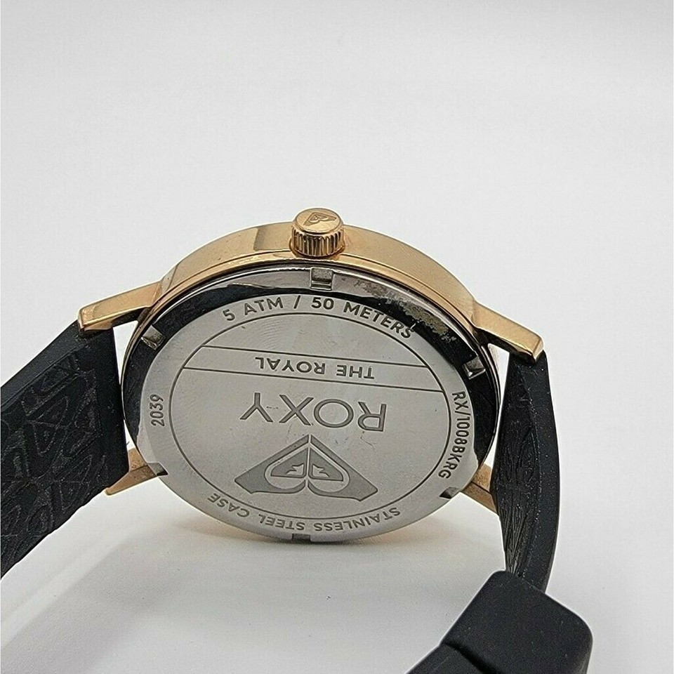 Ladies Roxy "The Royal" Rose Gold SS Grey Glitter Quartz Watch New ...