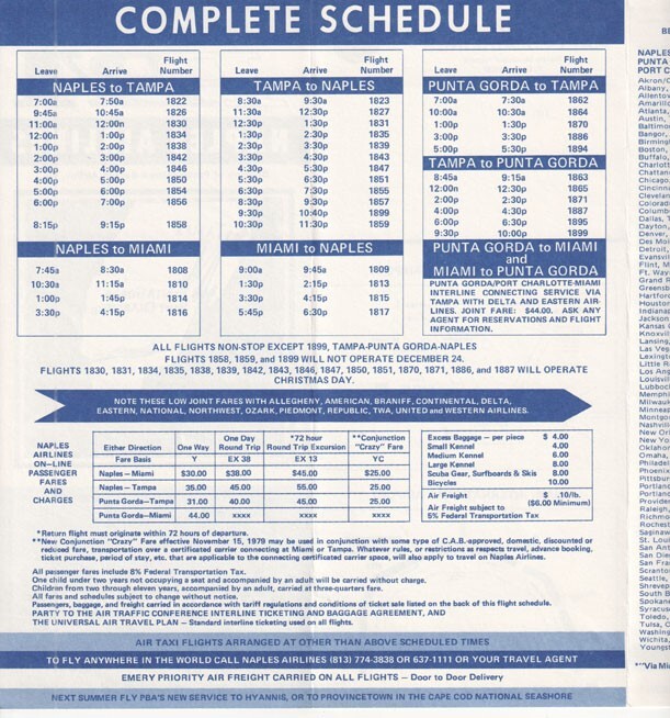PBA Naples Airlines timetable 1980/01/01 | eBay