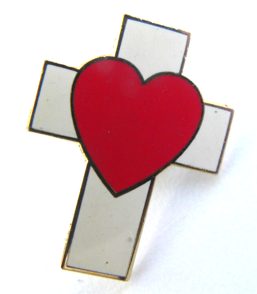 Vintage Cross Heart Pin White Red Christian Religious Hat Lapel | eBay