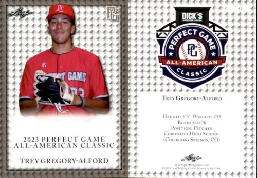 Trey Gregory-Alfred 1st Ever PRINTED 2023 LEAF PERFECT GAME AAC ROOKIE ...