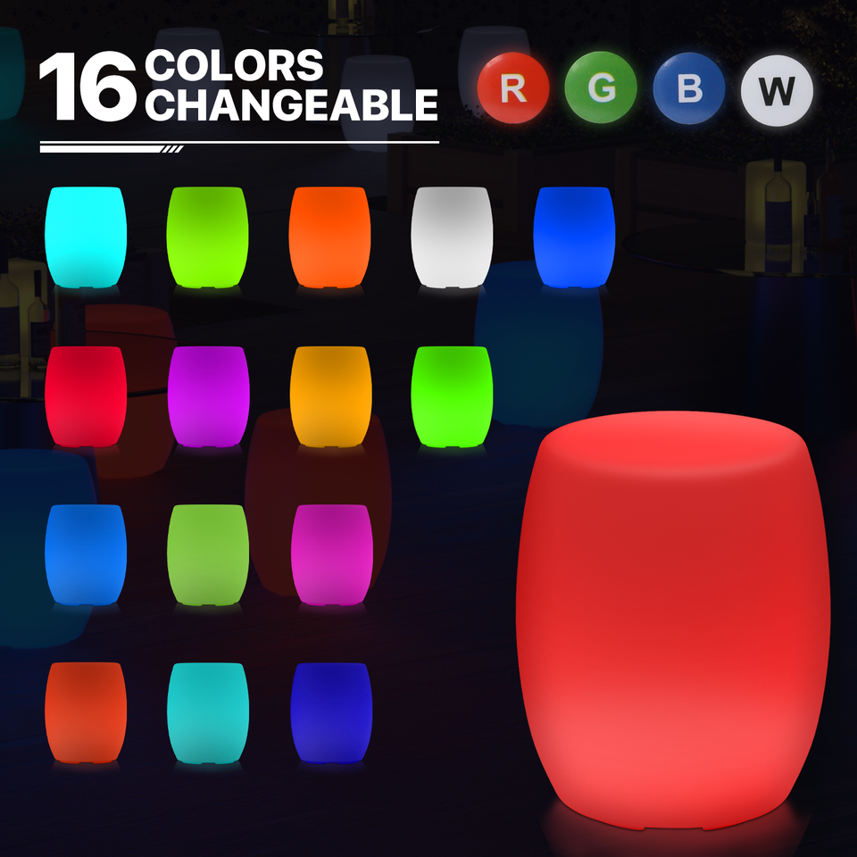 LED Light Up Barrel Shape Bar Stool 16 Colors Changing Chair Patio Seat ...