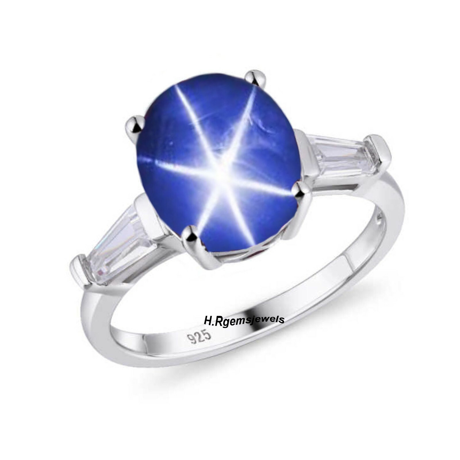 Star Sapphire Ring Lab Created Star Ring 925 Sterling Silver Ring ...