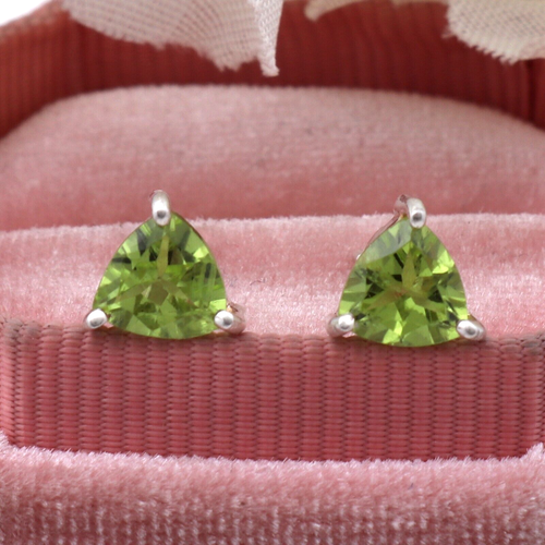 Natural Triangle Cut Peridot Sterling Silver Stud Earring Jewelry Gift ...