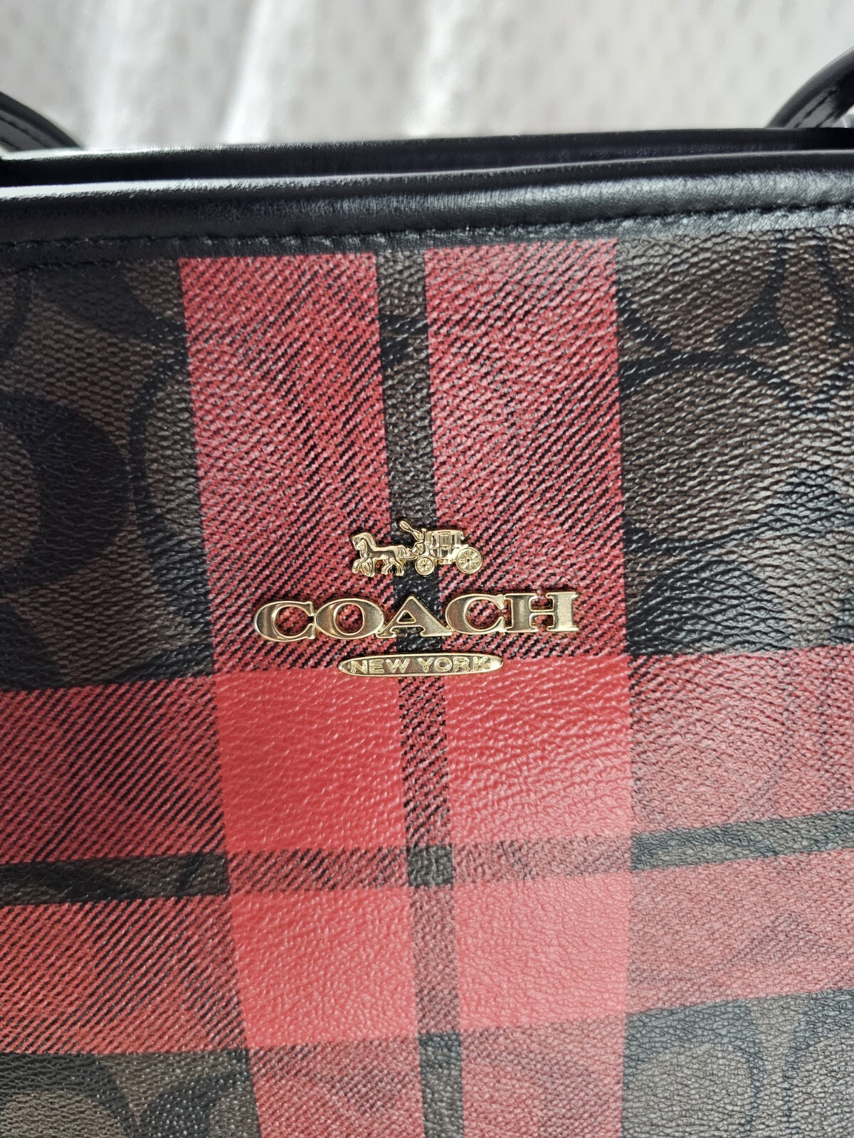 Coach Signature Canvas Zip Top Tote Field Plaid Print… - Gem