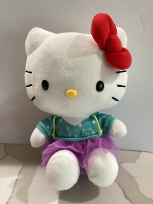 Sanrio HELLO KITTY 9” Plush 9” Dressed in Polka-Dot Hoody & Purple Tutu ...