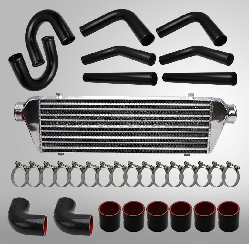 UNIVERSAL DIY FMIC INTERCOOLER PIPING KIT w/2.5" BLACK PIPES & SILICONE ...