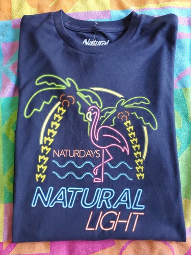 NWOT: Natural Light Naturdays Neon Flamingo & Palm Trees Sign TShirt SZ ...