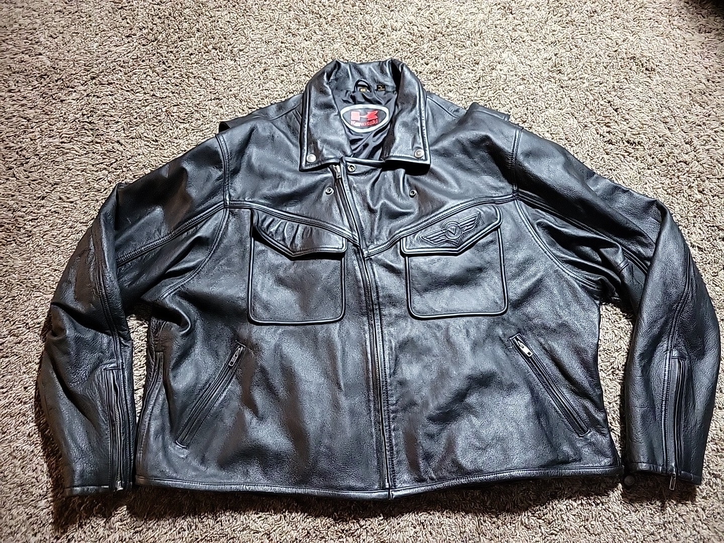 Kawasaki Vulcan Leather Motorcycle Black Jacket Sz Me… - Gem