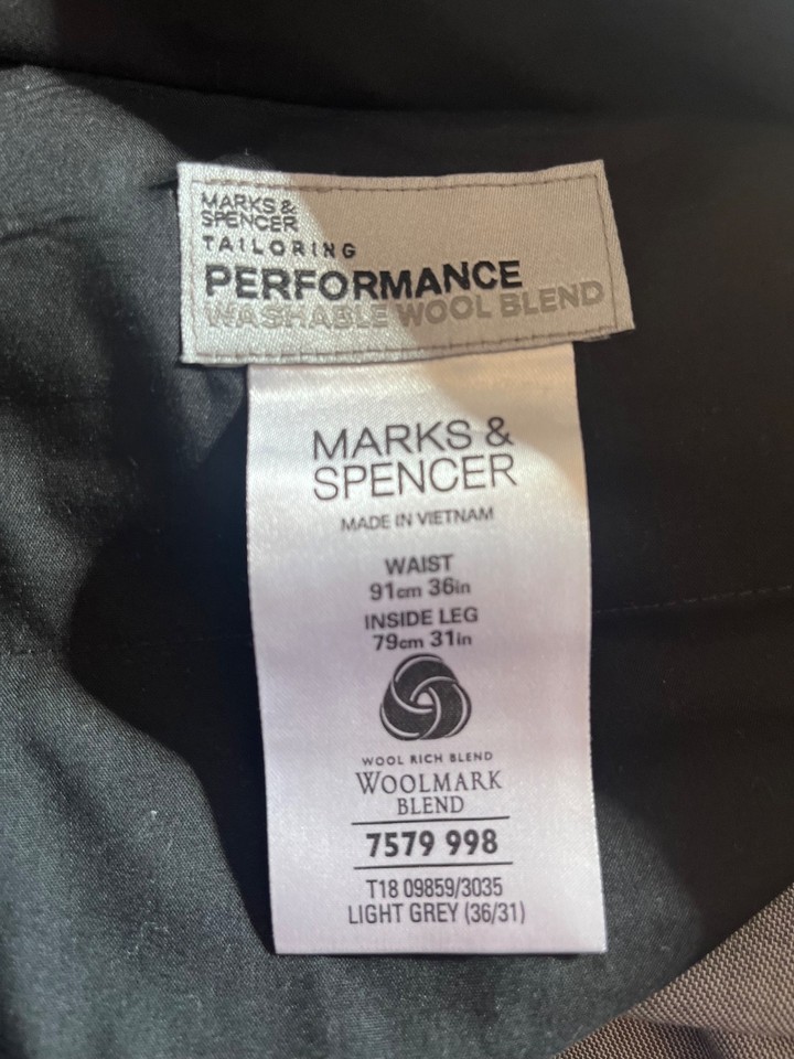 Marks and Spencer mens wool blend trousers light grey 36inch waist 31 ...