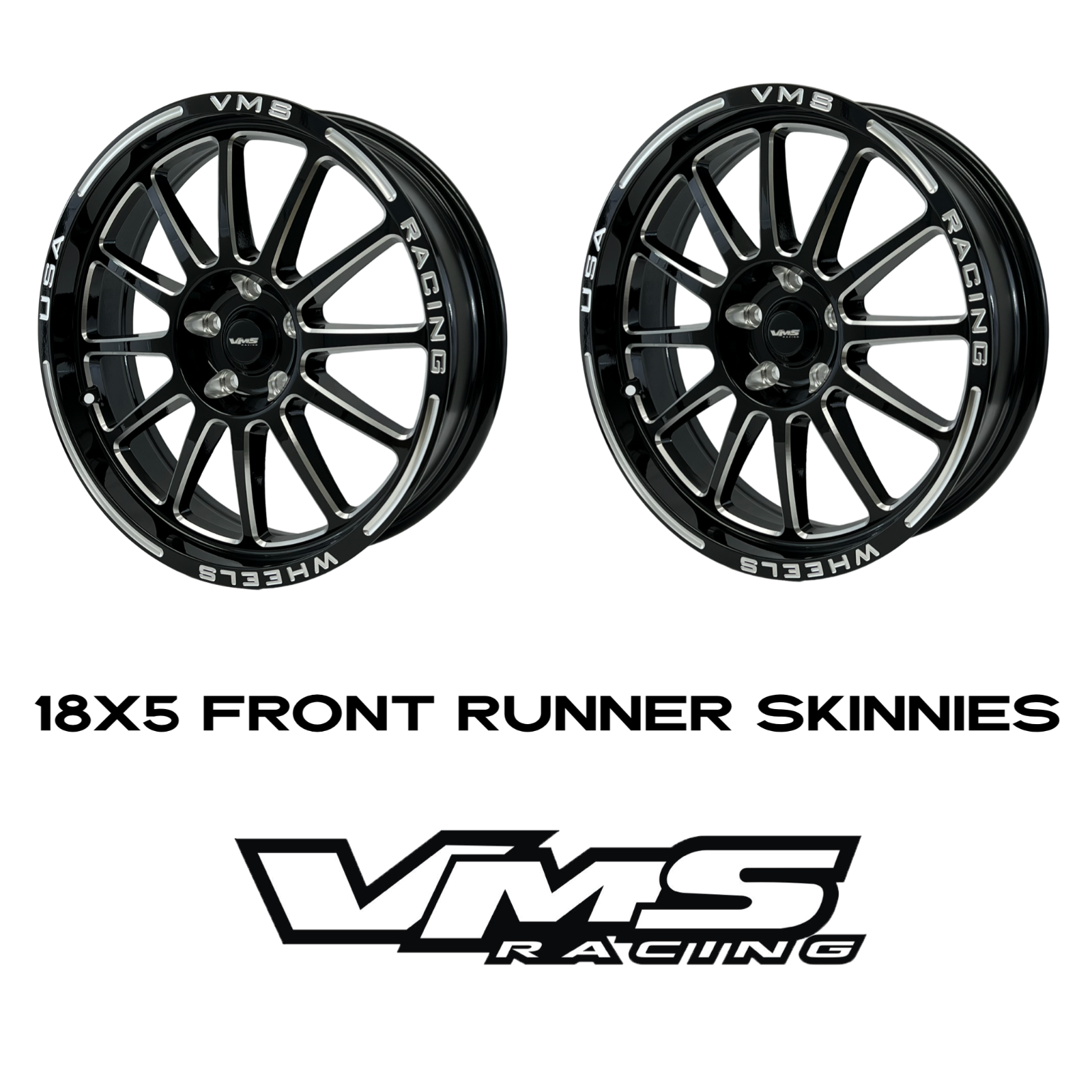 2 VMS RACING BLACK HAWK DRAG RACE RIMS WHEELS FRONT 18X5 FOR CHEVY ...