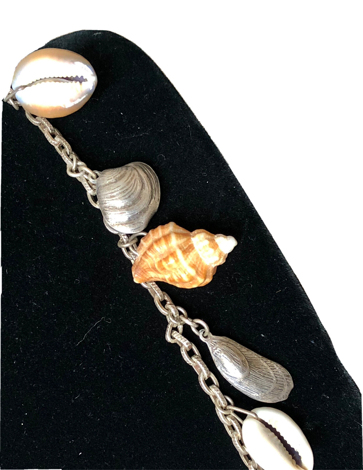 ILARIA PERU STERLING SILVER NECKLACE 925 SEASHELL SHELL BIB CHARM CHAIN ...