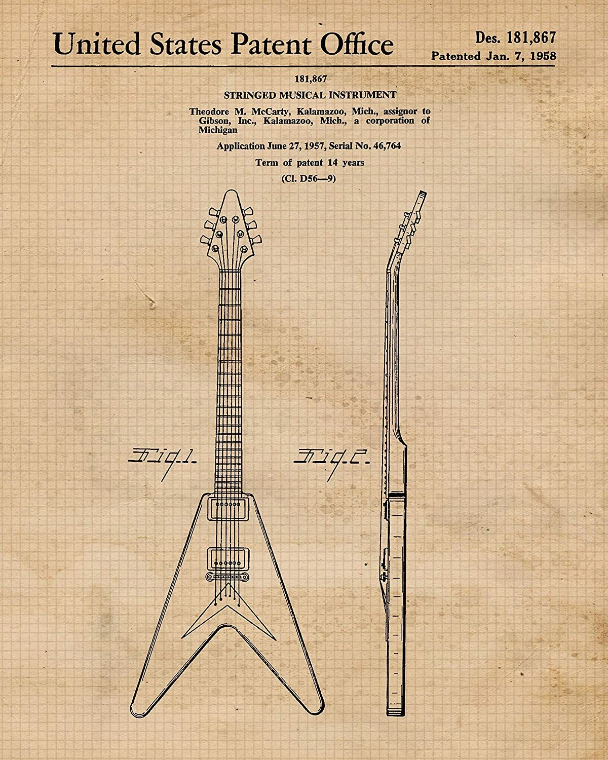 Vintage Guitars Patent Prints, 4 (8x10) Unframed Photos, for Home ...
