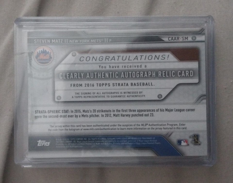 Steven Matz 2016 Topps Strata Jersey Patch On Card Auto METS /75 MLB | eBay
