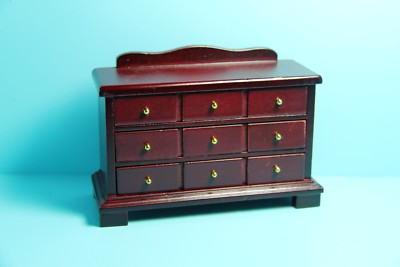 Dollhouse Miniature Wood Bedroom Dresser in Mahogany 3 Large Drawers ...