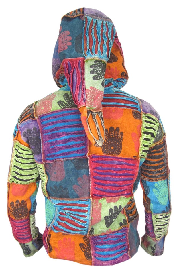 Hippie Boho Men Rib Patch Cotton Pixie Hood Print Slashed Razorcut ...