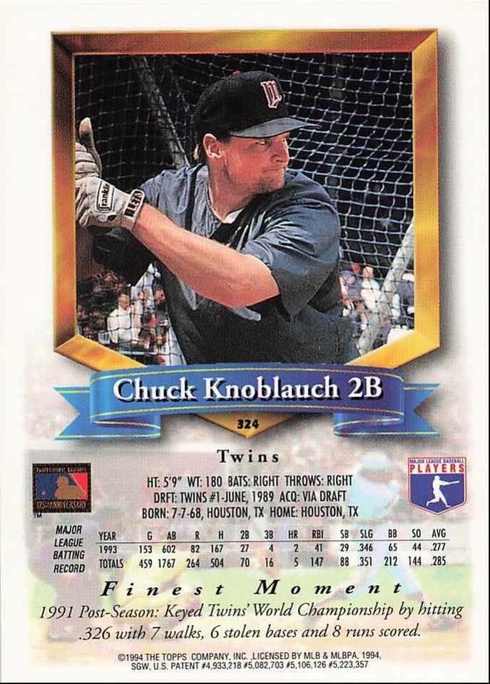 1994 Finest Chuck Knoblauch Minnesota Twins #324 | eBay