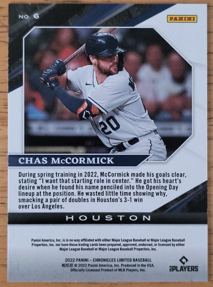 2022 Panini Chronicles Limited Chas McCormick Rookie Card #6 Houston ...