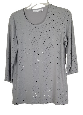 SUSAN GRAVER WOMENS GRAY GREY SEQUIN SPARKLE TOP SMALL S 6 8 A9644 NEW ...