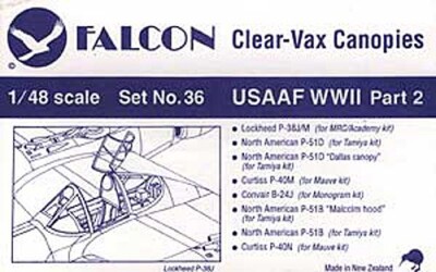 USAAF Canopy Set: P-51, P-38, P-40, B-24, Tamiya, Monogram (1/48 Falcon ...