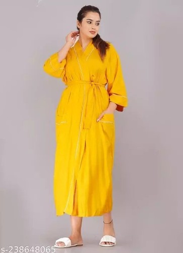 Indian Yellow Mango Cotton Kimono Bath Robes Women's Maxi Night Kimono ...